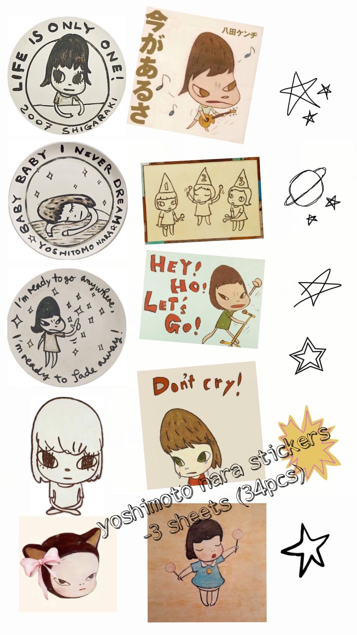 Yoshimoto Nara Sticker Set, 3A6 Sheets, 34pcs Stickers Included ...