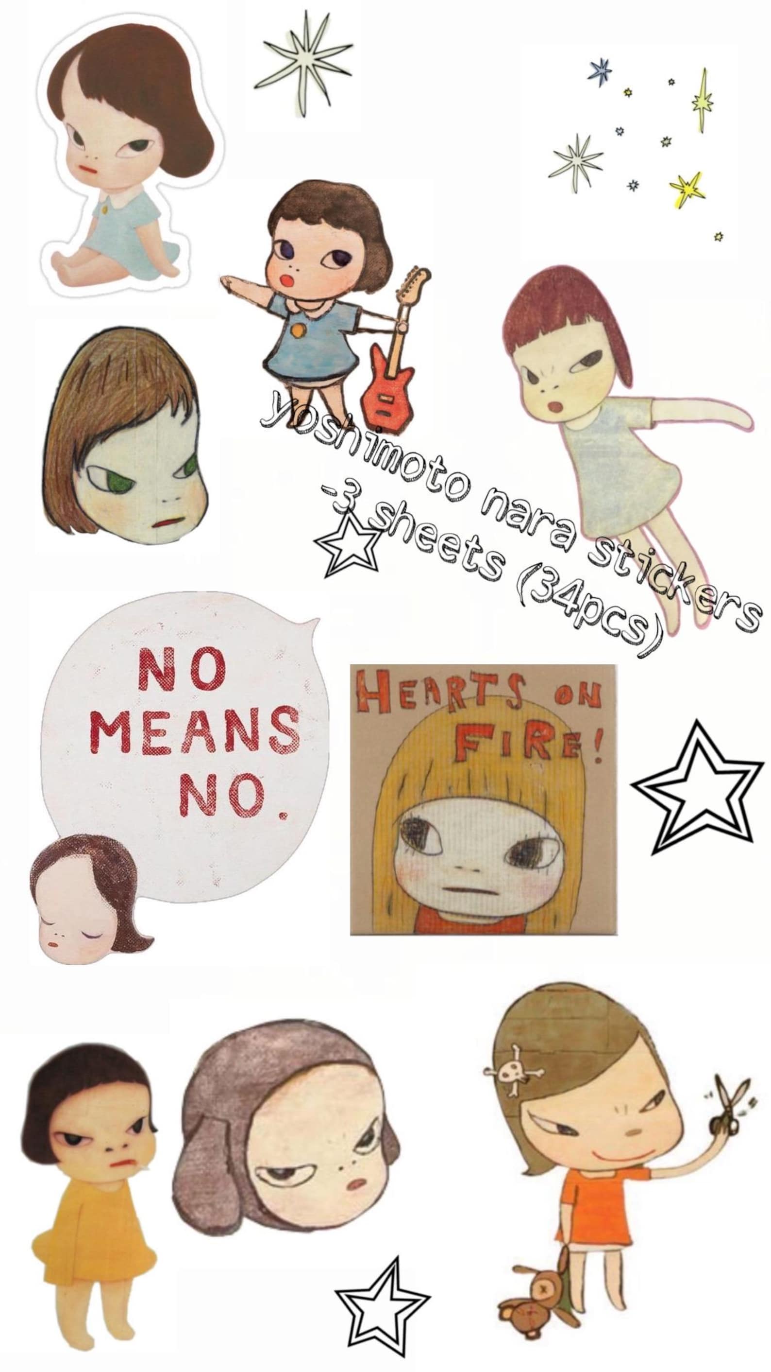 Yoshimoto Nara Sticker Set, 3A6 Sheets, 34pcs Stickers Included ...