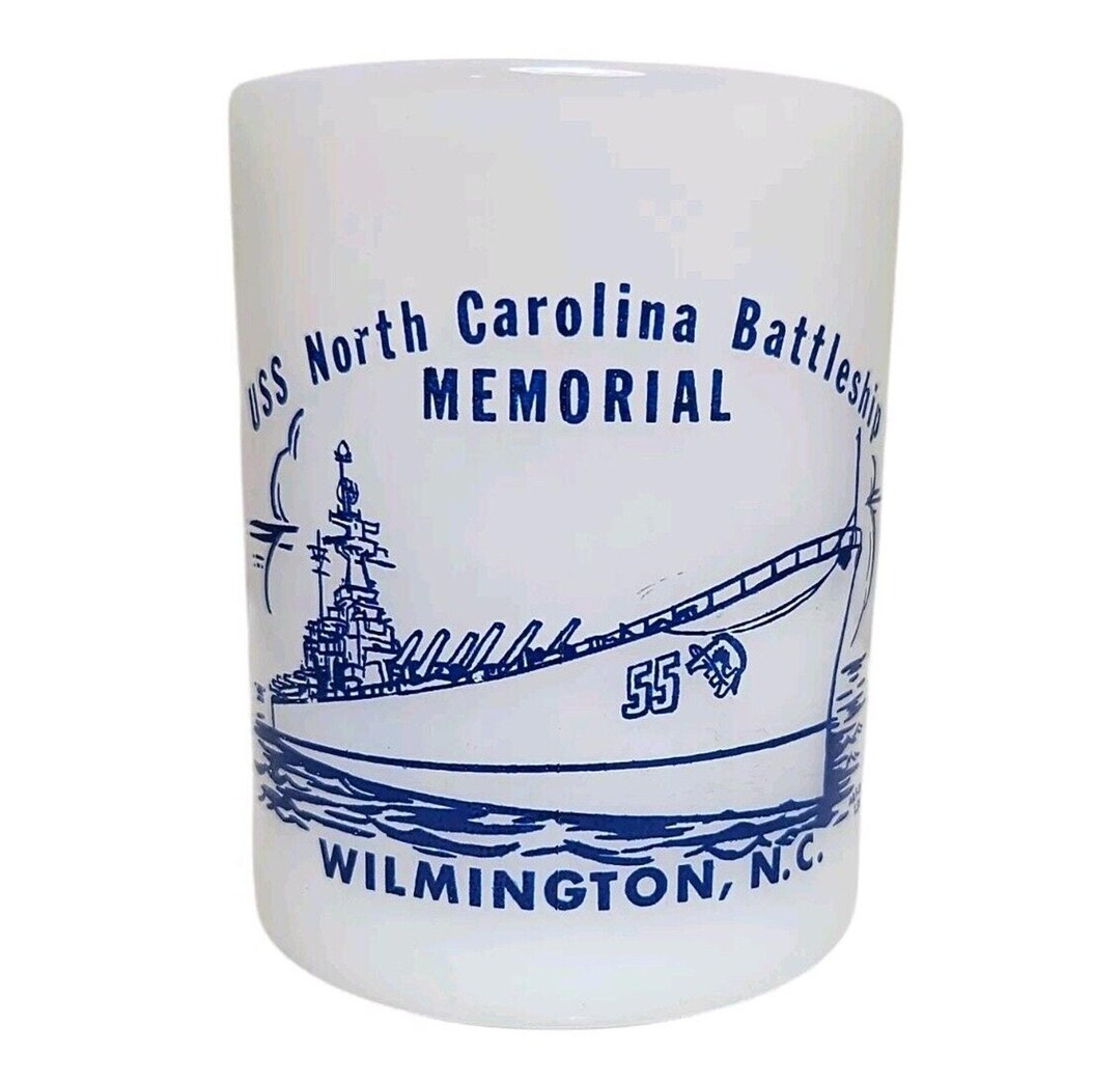 USS North Carolina Battleship Mug White Milk Glass Federal USA Coffee ...