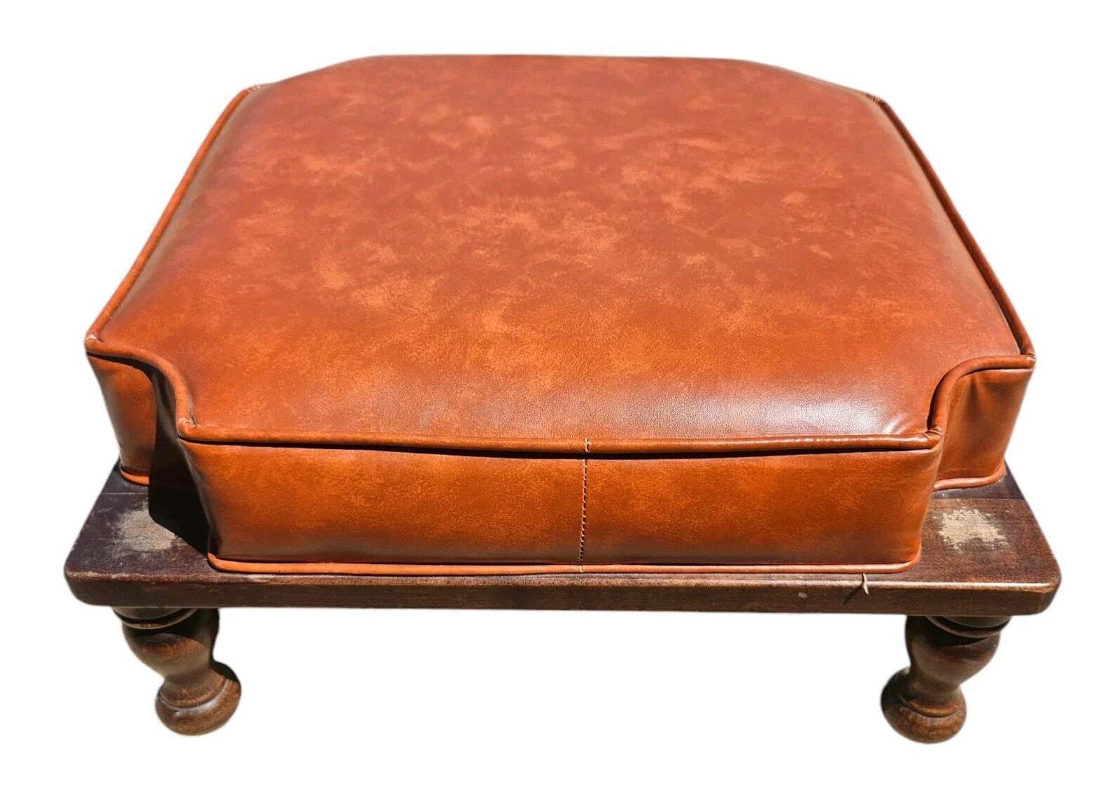 Vintage Ethan Allen Nesting Stacking Foot Stool MCM Wood Vinyl Square ...