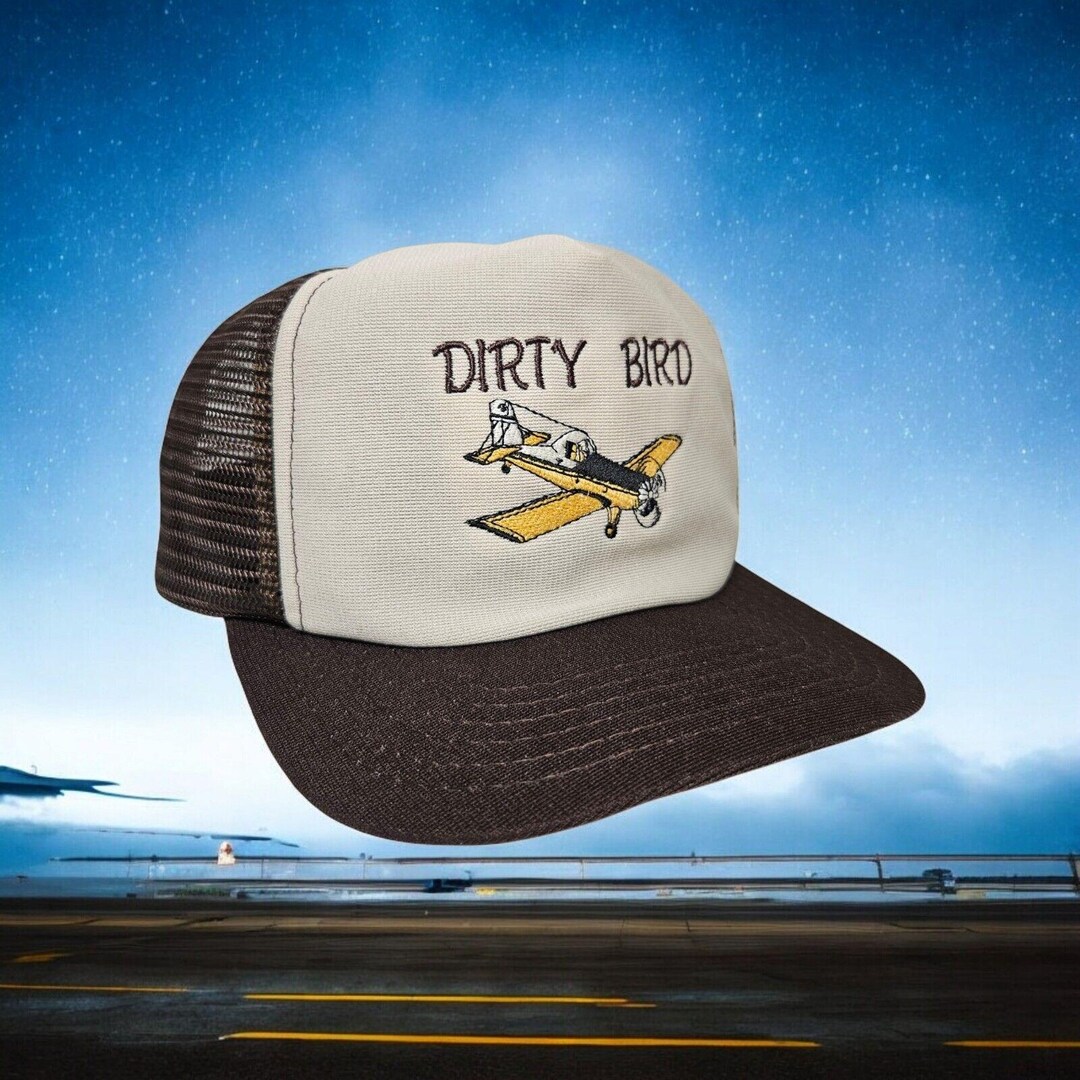 Vintage Dirty Bird Snapback Trucker Hat Airplane Brown Tan Mesh Back ...