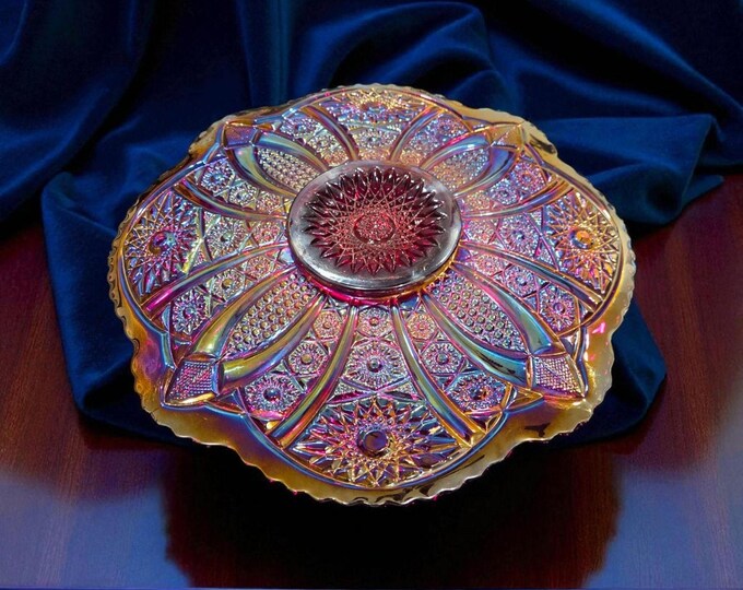 Heirloom Ruby Red Serving Plate Indiana Carnival Glass Platter ...