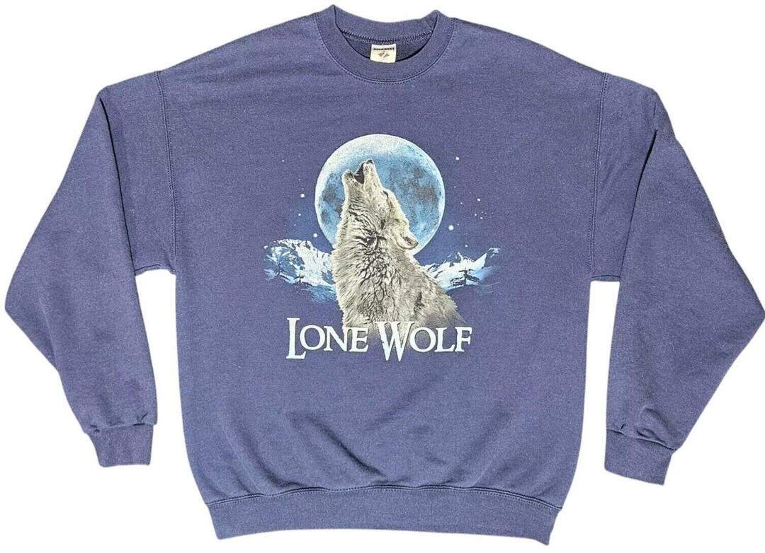 Vintage Lone Wolf Sweatshirt Howling Moon Jerzees Crewneck Nublend ...