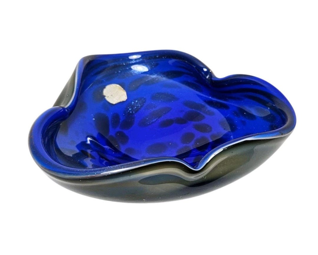 Vintage Murano Nasco Art Glass Dish Bowl Hand Made Italy Blue Gray ...