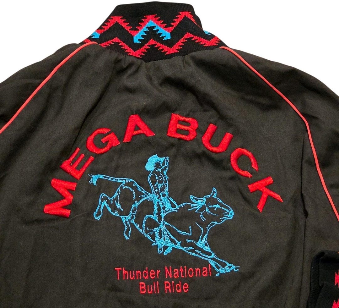 Vtg Rodeo Windbreaker Jacket Western Cowboy Mega Buck USA Bull Ride ...