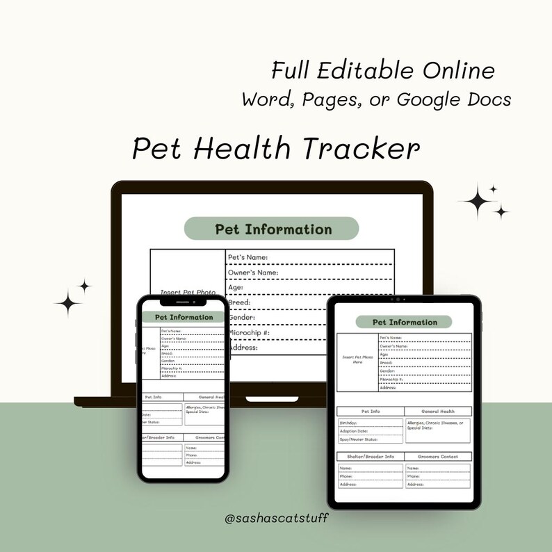 Pet Health Tracker | Editable Vet Visit Log, Medications, Vaccines ...