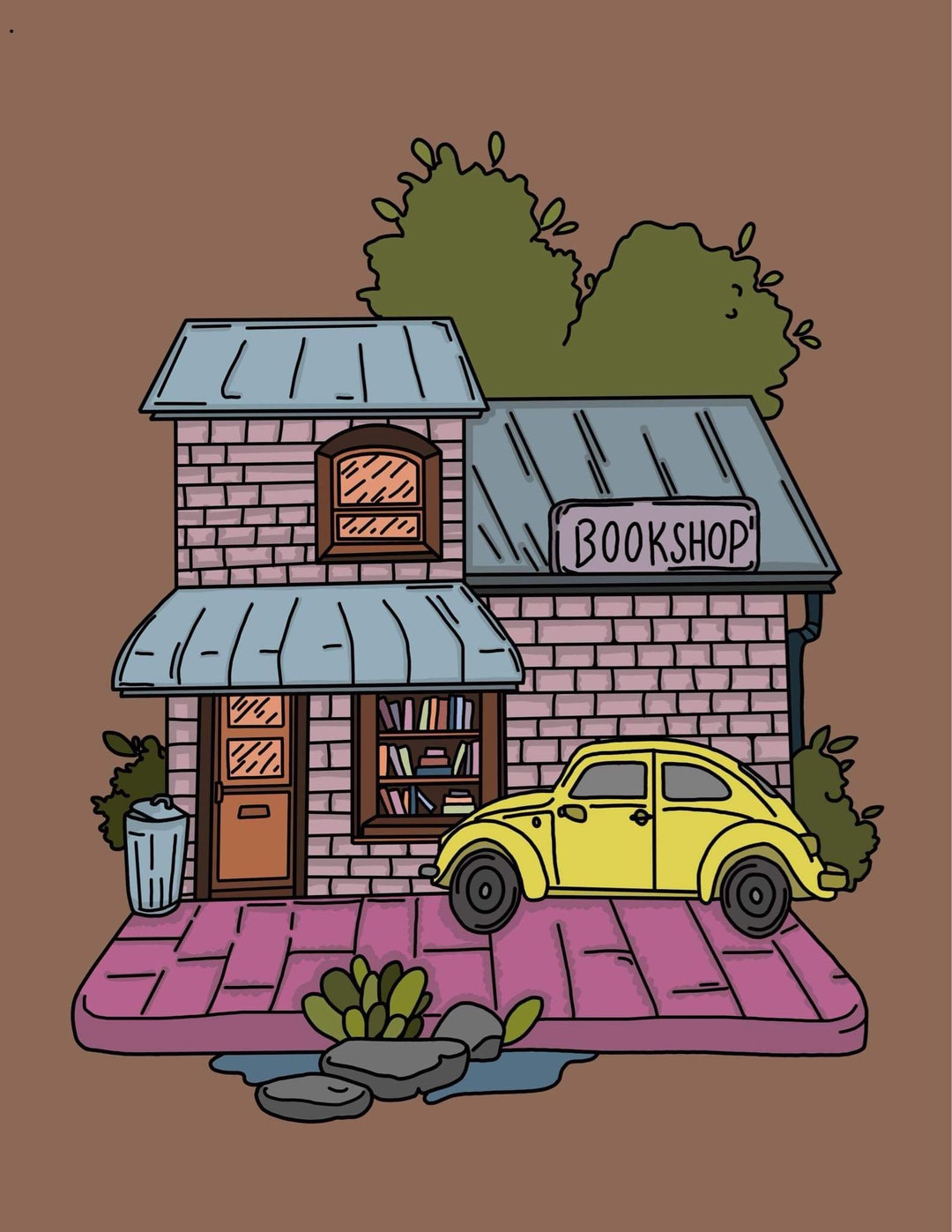 Bookshop Drawing - Etsy