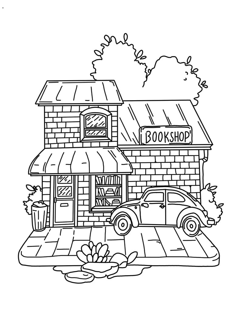 Bookshop Coloring Page - Etsy