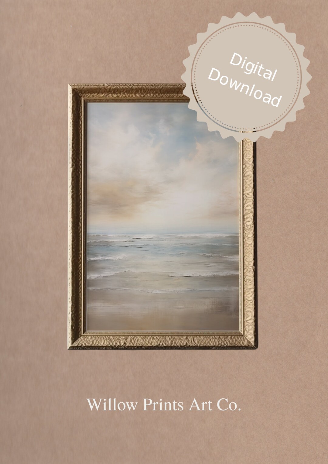 Moody Beachscape Vintage Oil Painting Minimalist Seaside Printable Wall ...