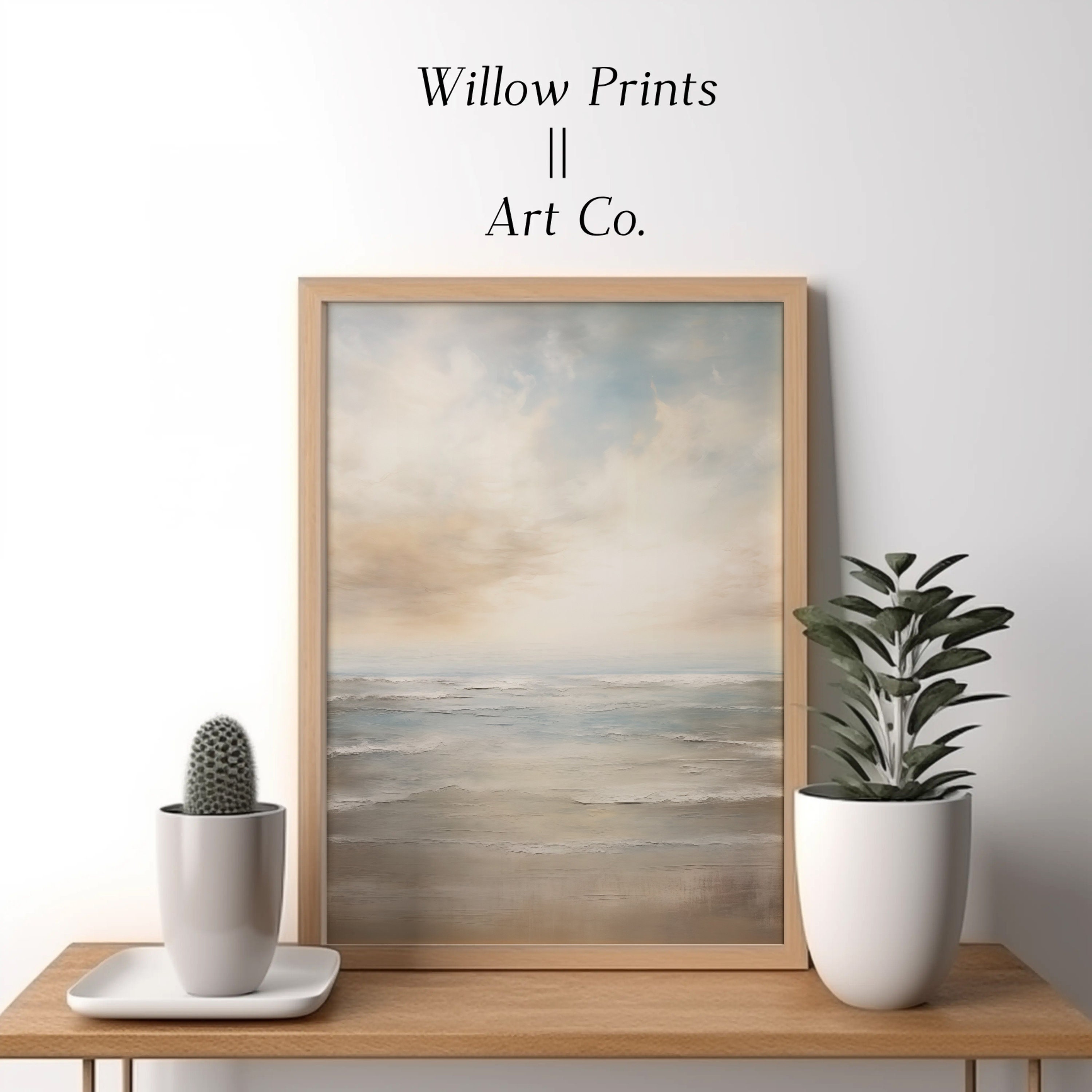 Moody Beachscape Vintage Oil Painting Minimalist Seaside Printable Wall ...