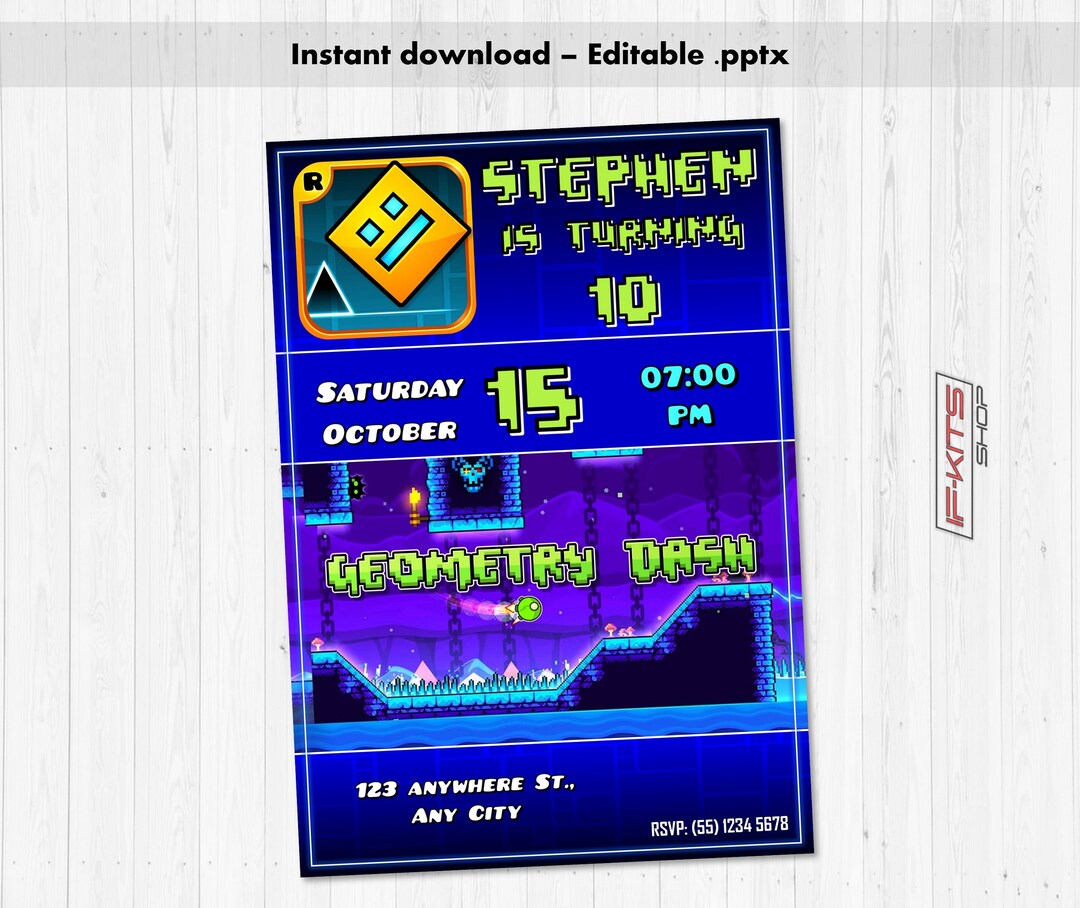 Geometry Dash Editable Birthday Invitation, Instant Download, Editable ...
