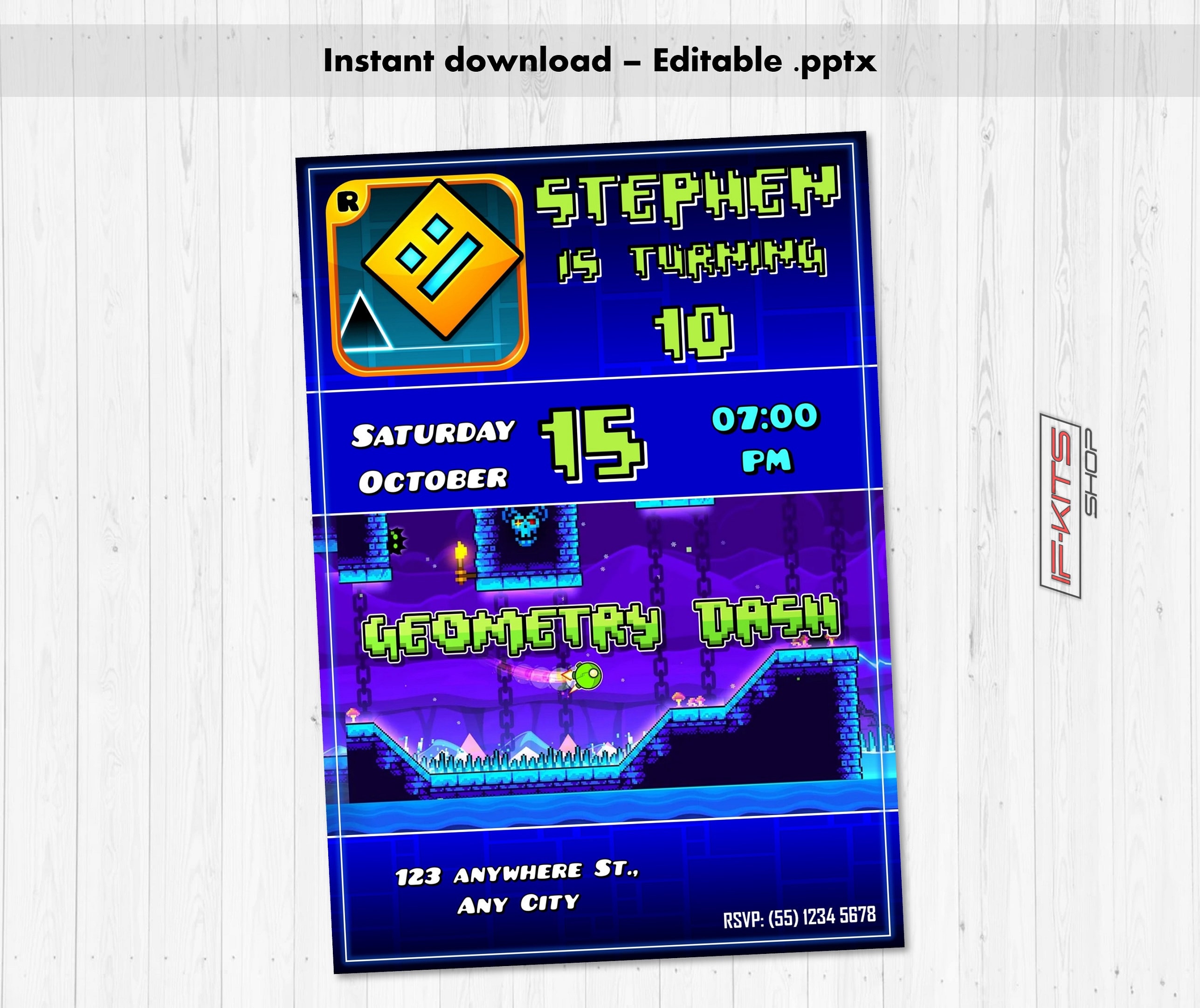 Geometry Dash Editable Birthday Invitation, Instant Download, Editable ...