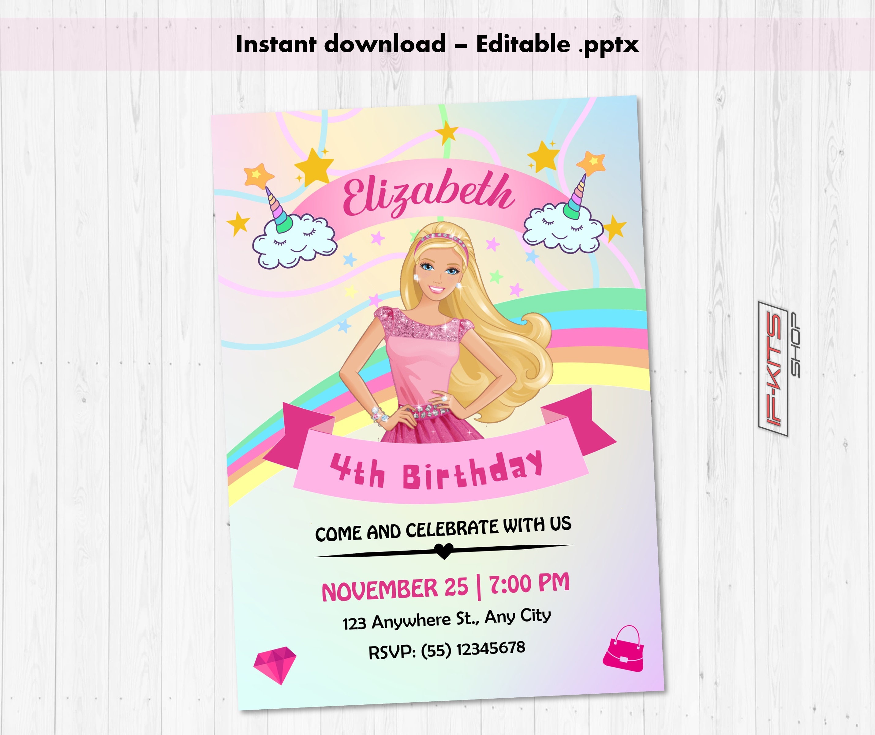 Barbie Editable Birthday Invitation, Instant Download, Editable in Any ...