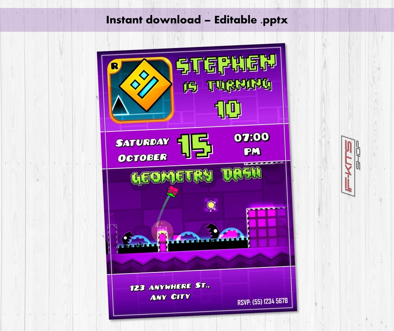 Geometry Dash Editable Birthday Invitation, Instant Download, Editable ...