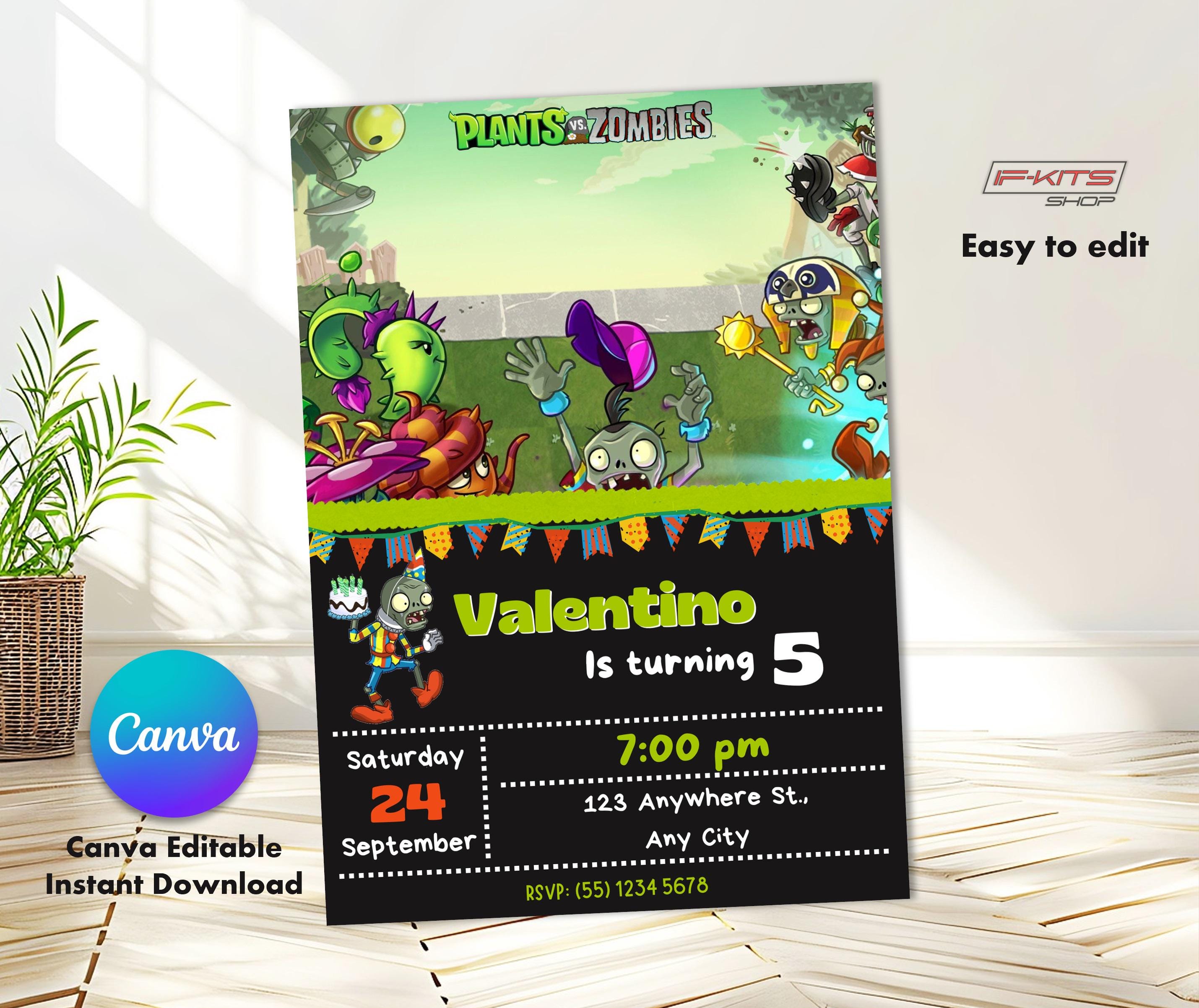Plants Vs Zombies Invitation, Canva Editable Card 5x7 In, Instant ...