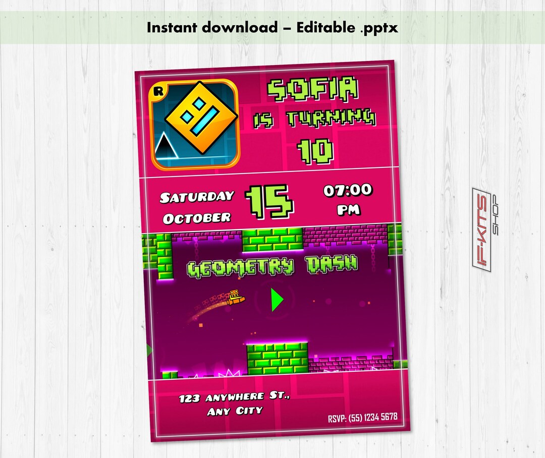 Geometry Dash Editable Birthday Invitation, Instant Download, Editable ...