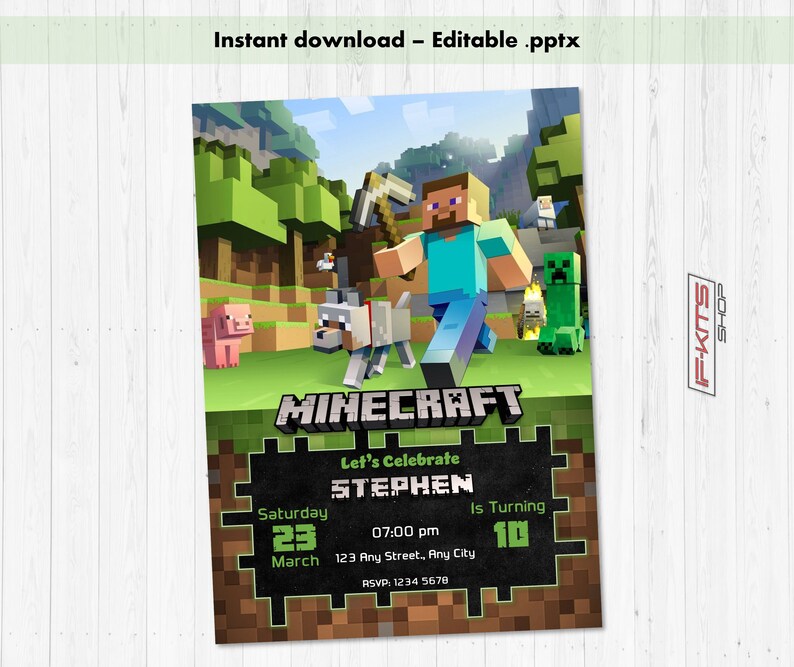 Minecraft Editable Birthday Invitation, Instant Download, Editable in ...