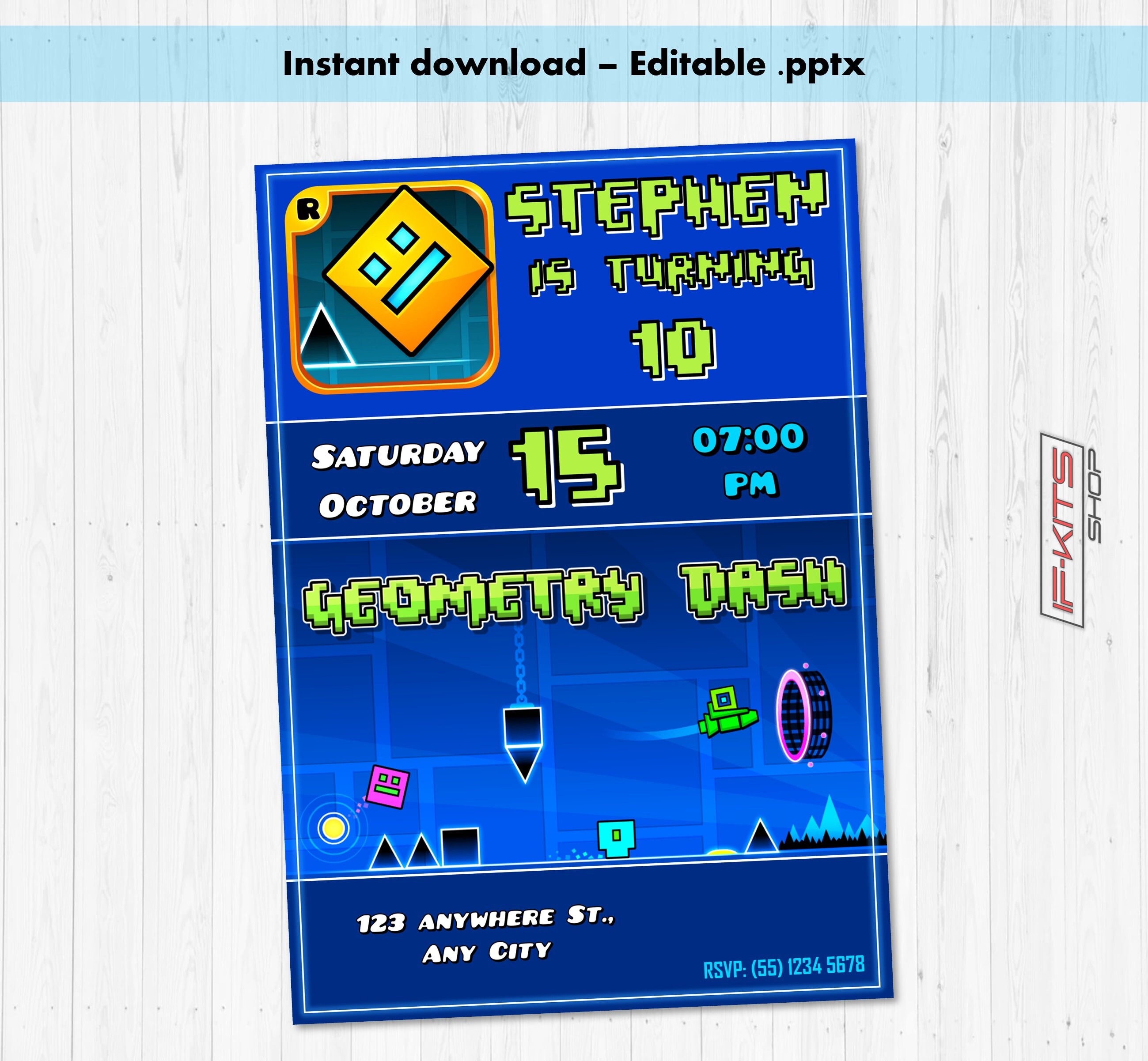 Geometry Dash Editable Birthday Invitation, Instant Download, Editable ...