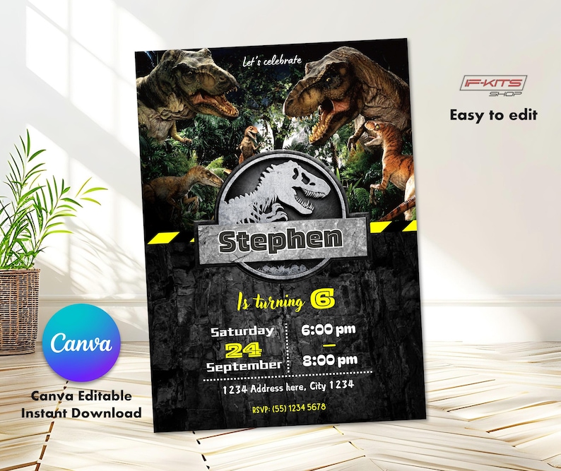 Jurassic World Birthday Invitation, Editable in Canva, Instant Download ...
