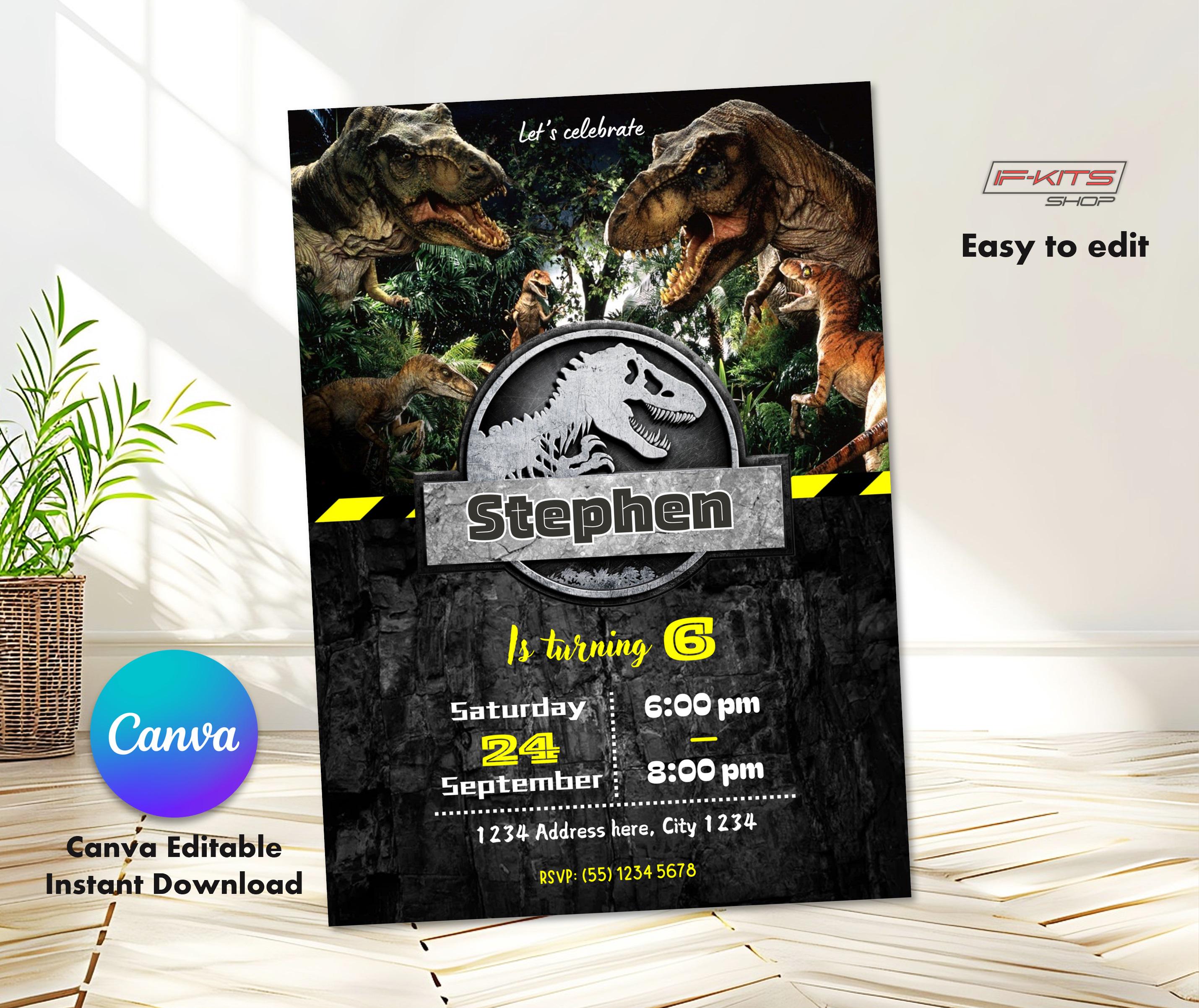 Jurassic World Birthday Invitation, Editable in Canva, Instant Download ...