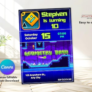 Geometry Dash Invitation, Canva Editable Card, Instant Download ...