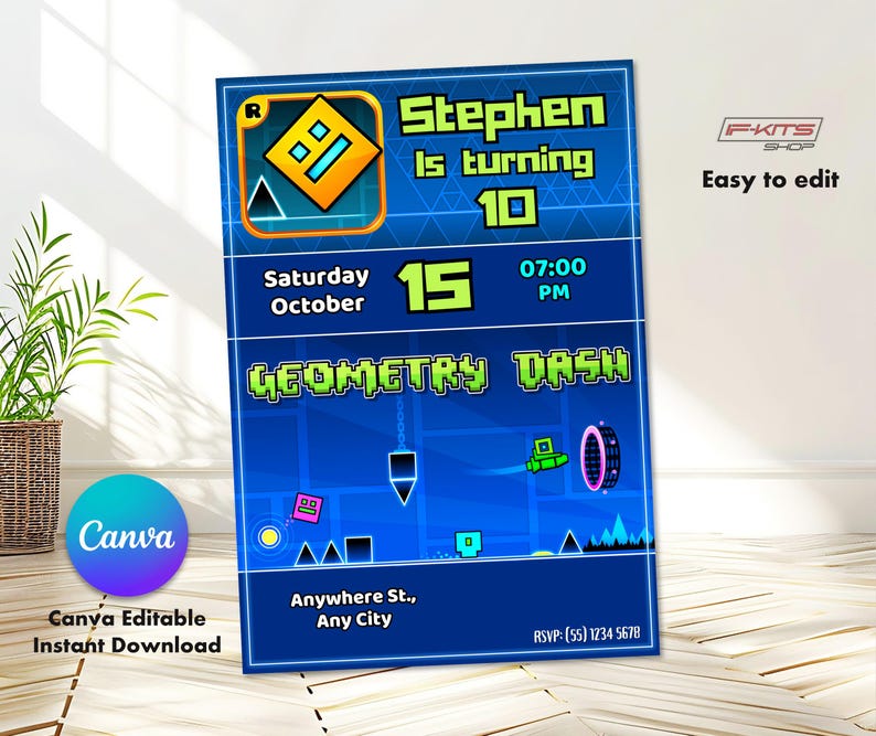 Geometry Dash Editable Birthday Invitation, Instant Download, Editable ...