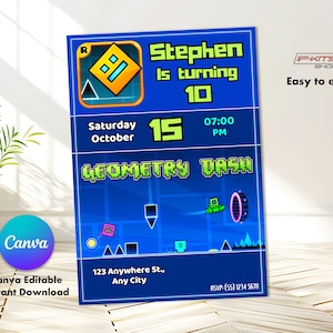 Geometry Dash Invitation, Canva Editable Card, Instant Download ...