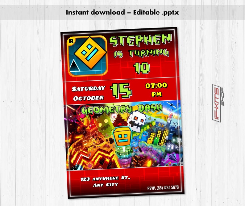 Geometry Dash Editable Birthday Invitation, Instant Download, Editable ...