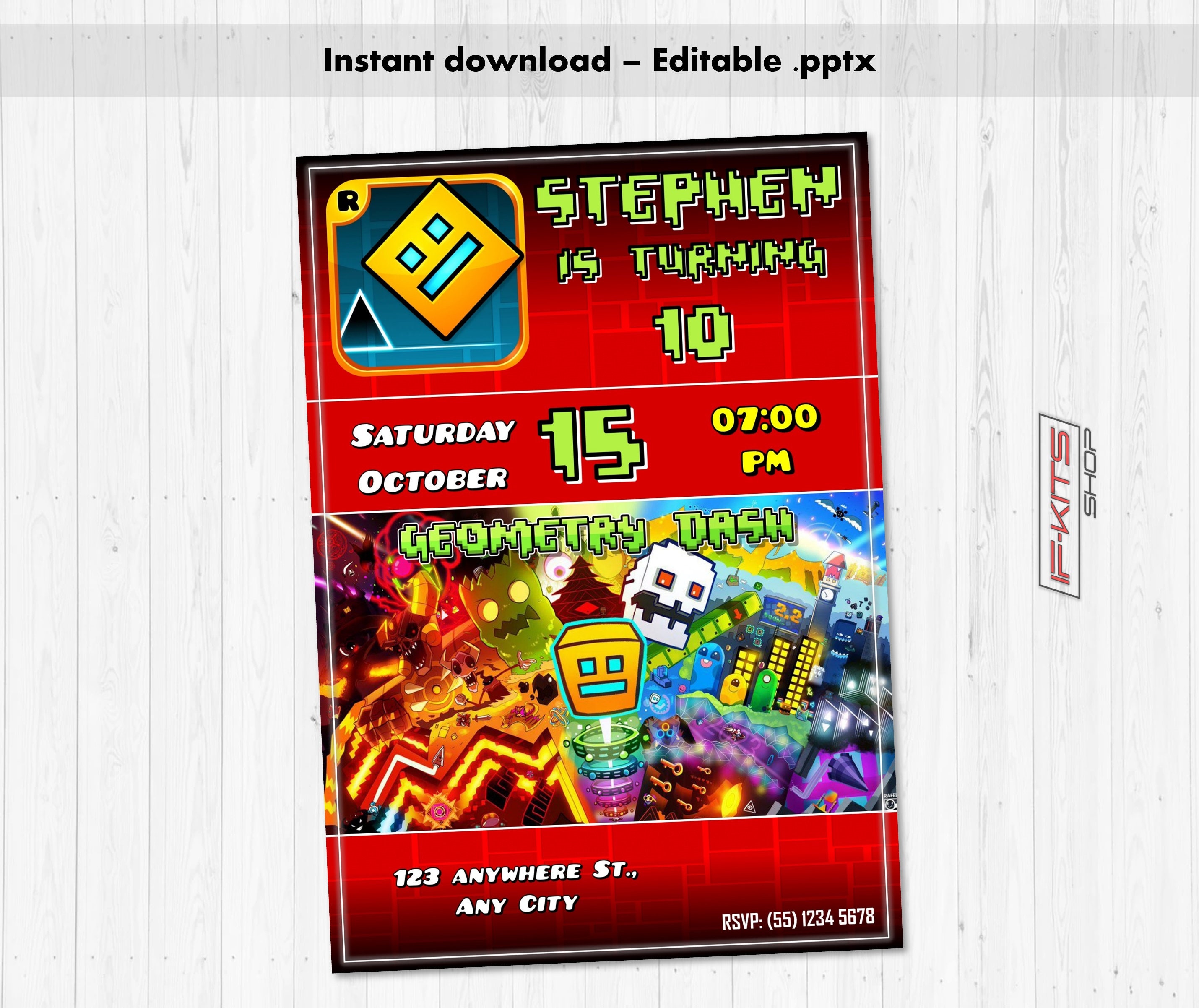 Geometry Dash Editable Birthday Invitation, Instant Download, Editable ...