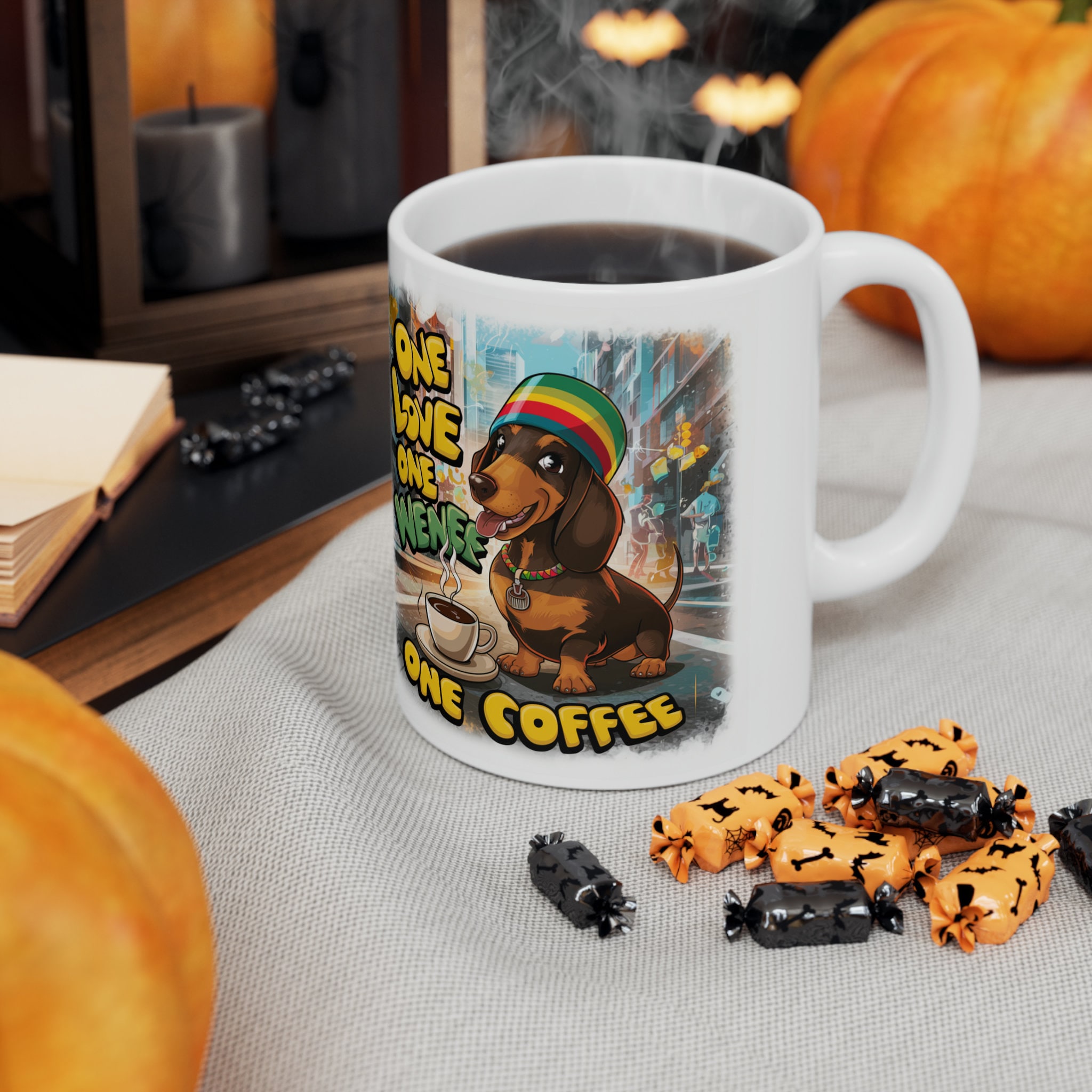 Rasta Reggae Dachshund Mug With Saying One Love One Wenee One Coffee ...