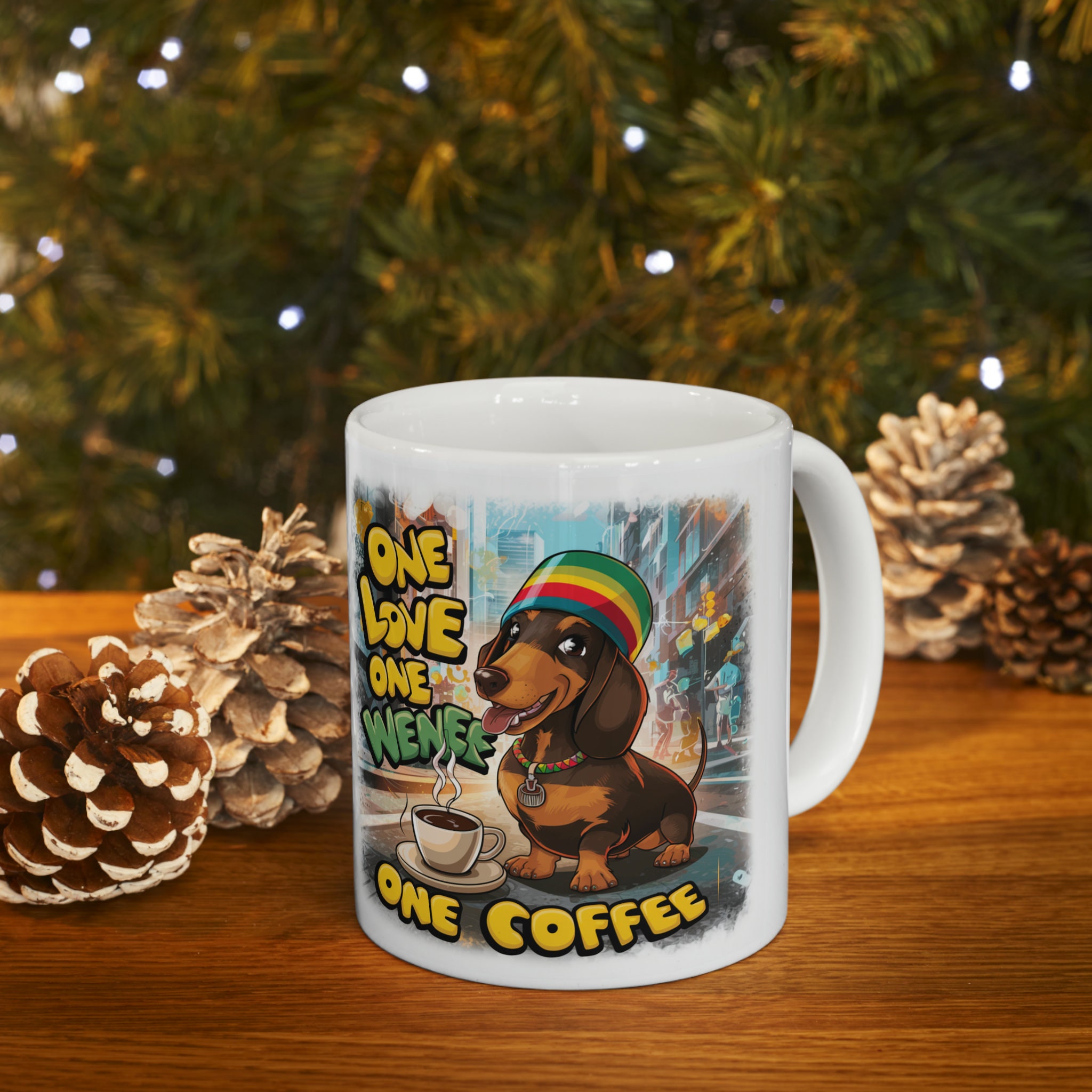 Rasta Reggae Dachshund Mug With Saying One Love One Wenee One Coffee ...