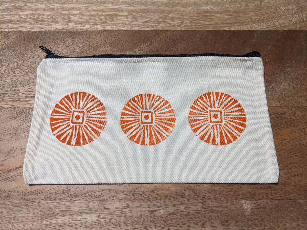 Hand-carved Orange Burst Stamp Designs on Pencil Case With Zipper - Etsy