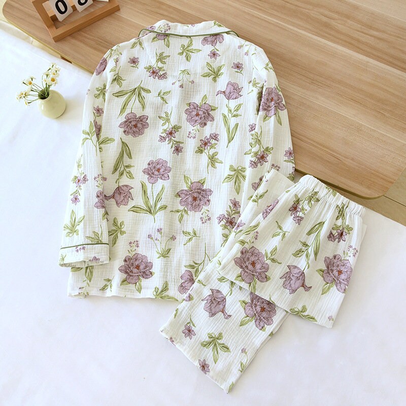 Purple Peonies Pajamasmuslin Womens Shirt & Pant 2 Piece Pajama Set ...