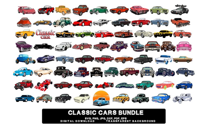 Car Svg Bundle, Retro Car Silhouette Svg, Sports Car Svg, Classic Car Vector, Clipart Stickers ...