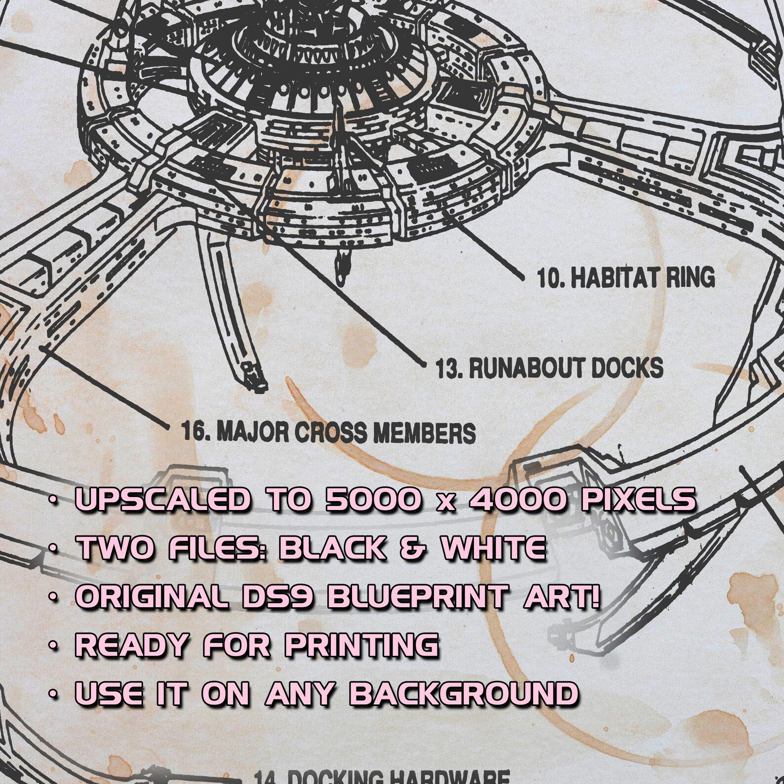 DS9 Original Concept Art Blueprint Transparent PNG Digital Download - Etsy