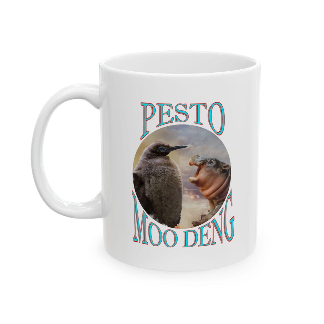 Ceramic Mug, Pesto and Moo Deng, Kitchen Coffee Cup, Green and Red ...