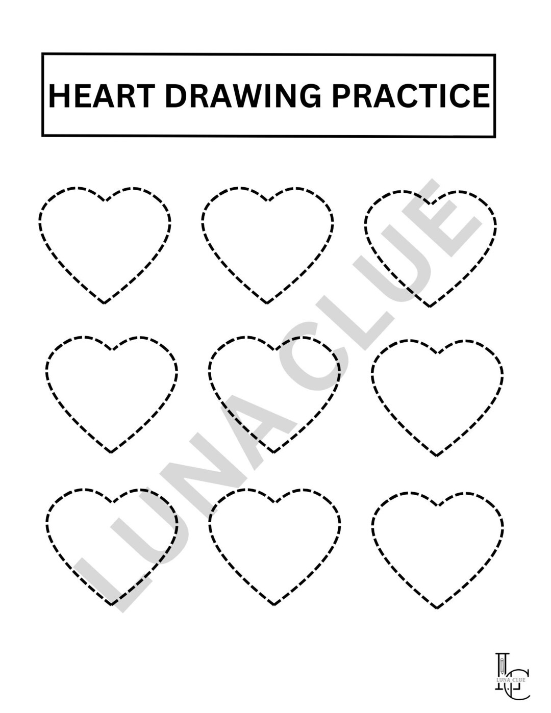 Heart Drawing Practice Sheet, Drawing Stencil, Art, Children's Art, Art ...