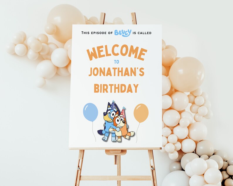 Editable Blue Dog Welcome Sign, Birthday Party Theme, Personalize on ...