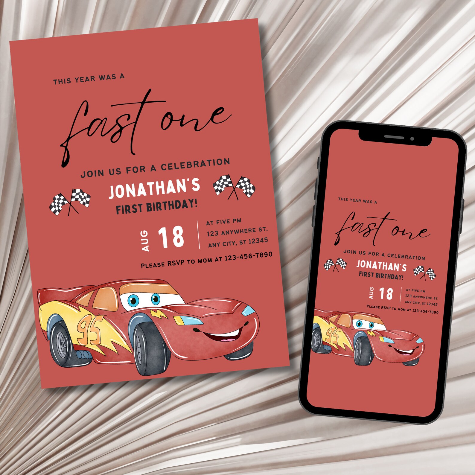 Cars Themed First Birthday Invitation, First Birthday Party, Digital ...