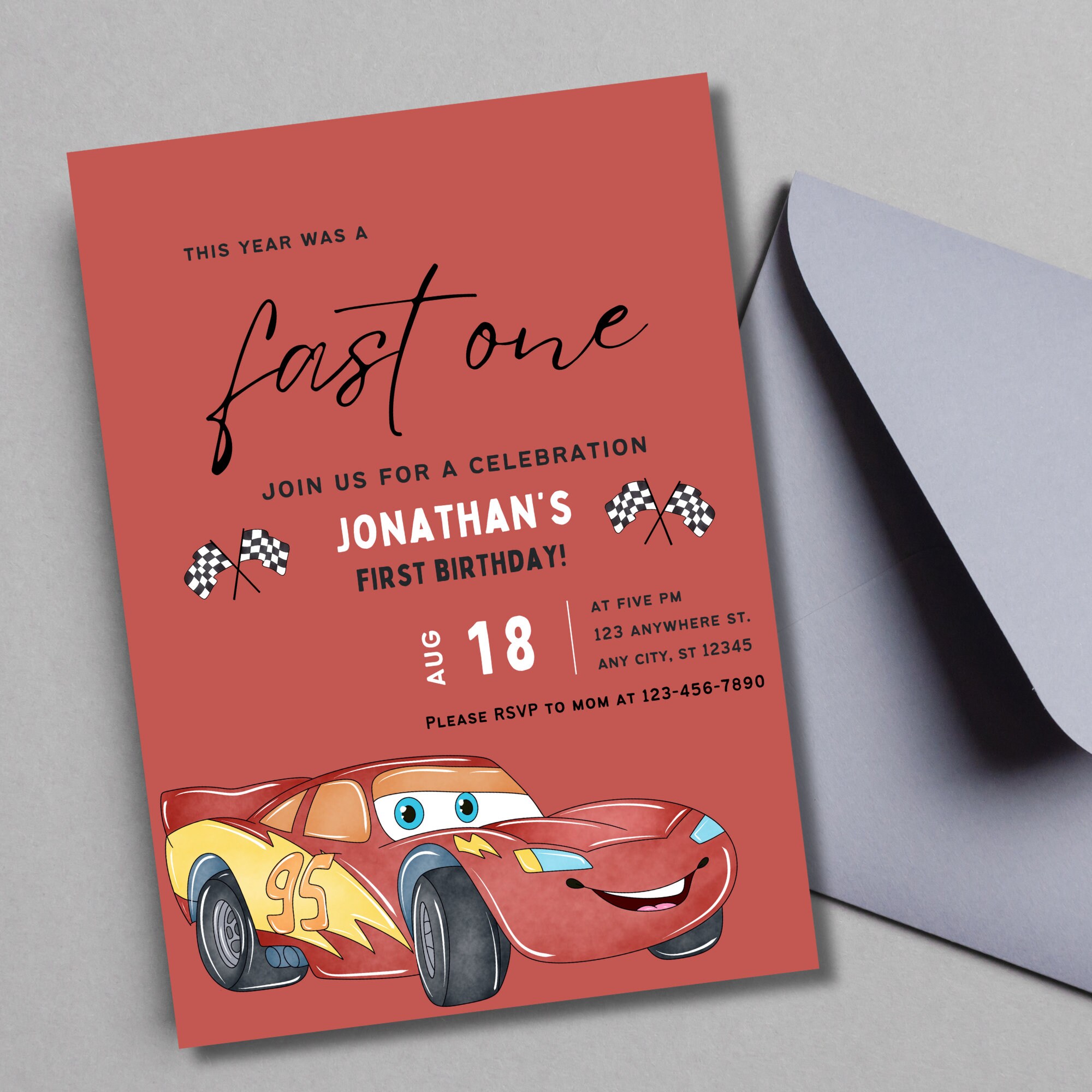Cars Themed First Birthday Invitation, First Birthday Party, Digital ...