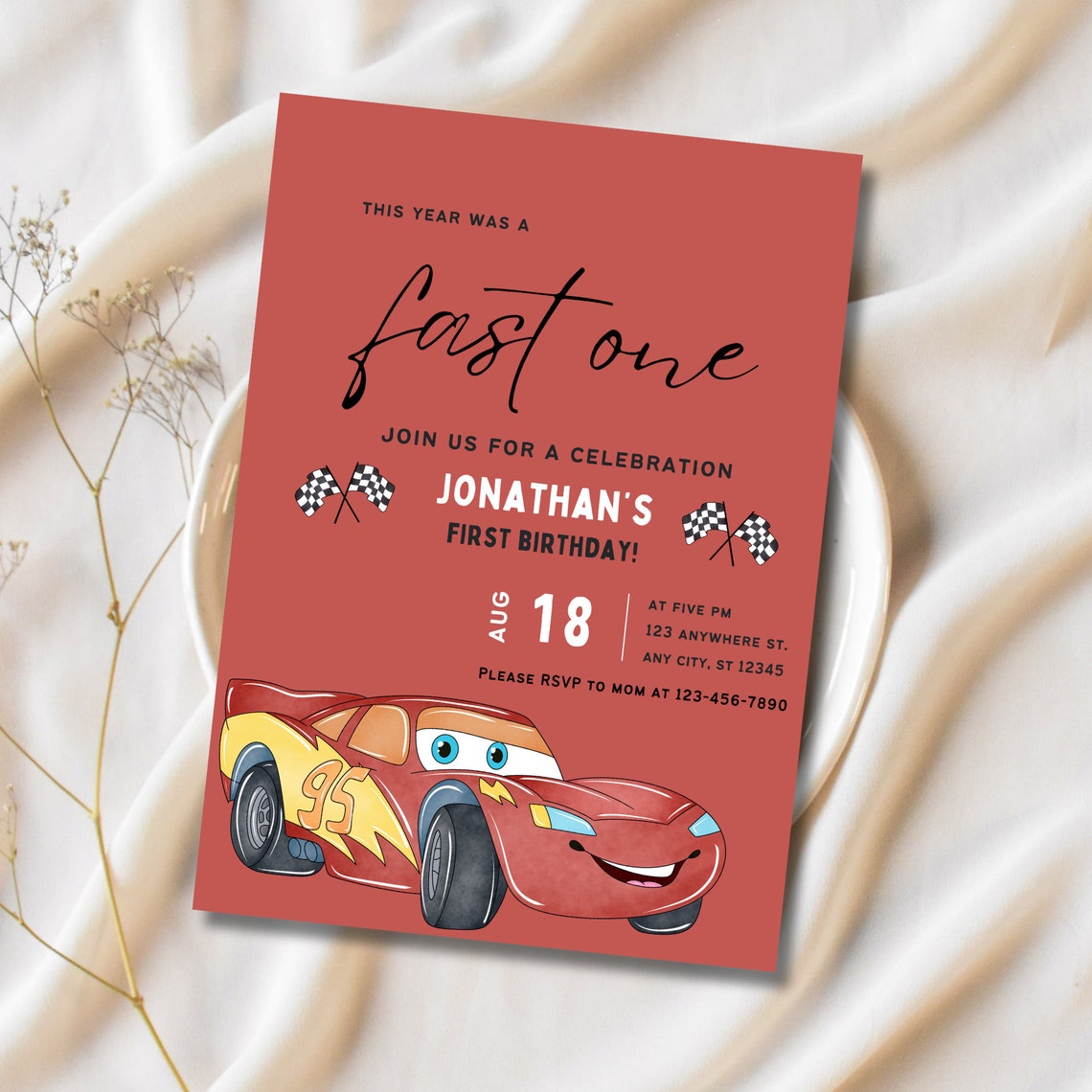 Cars Themed First Birthday Invitation, First Birthday Party, Digital ...