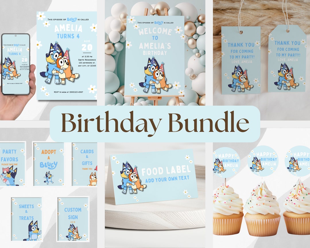 Editable Birthday Party Bundle, Blue Dog Birthday Bundle, Canva ...