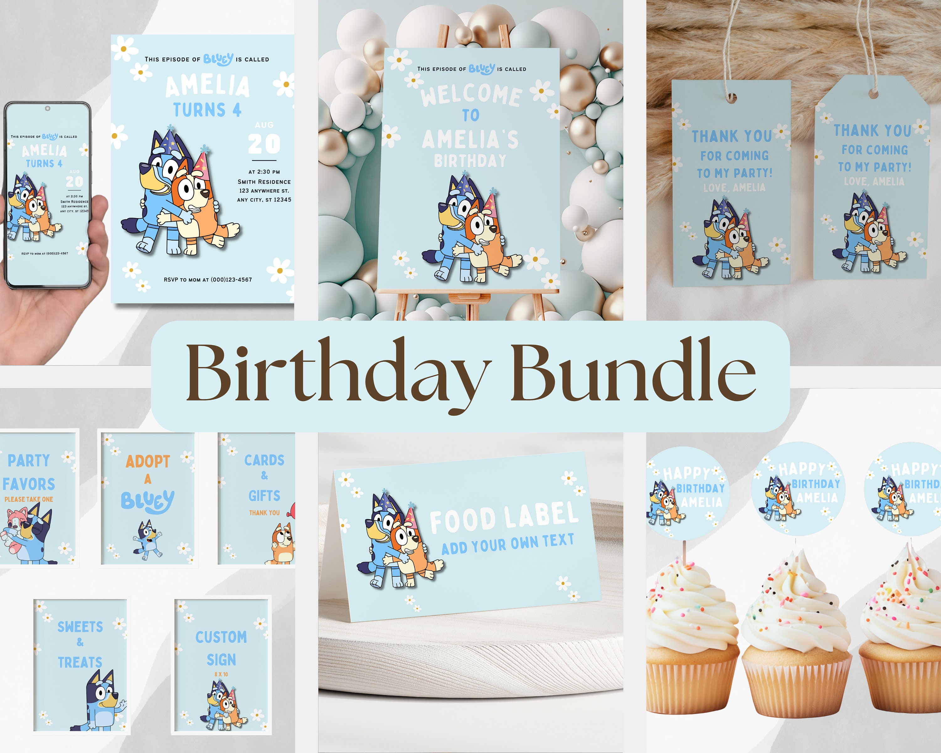 Editable Birthday Party Bundle, Blue Dog Birthday Bundle, Canva ...