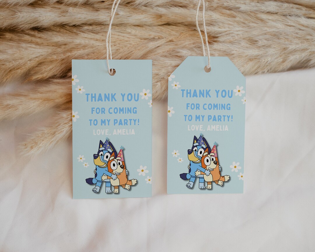 Personalized Birthday Thank You Tag, Party Favor Tag, Blue Dog, Canva ...