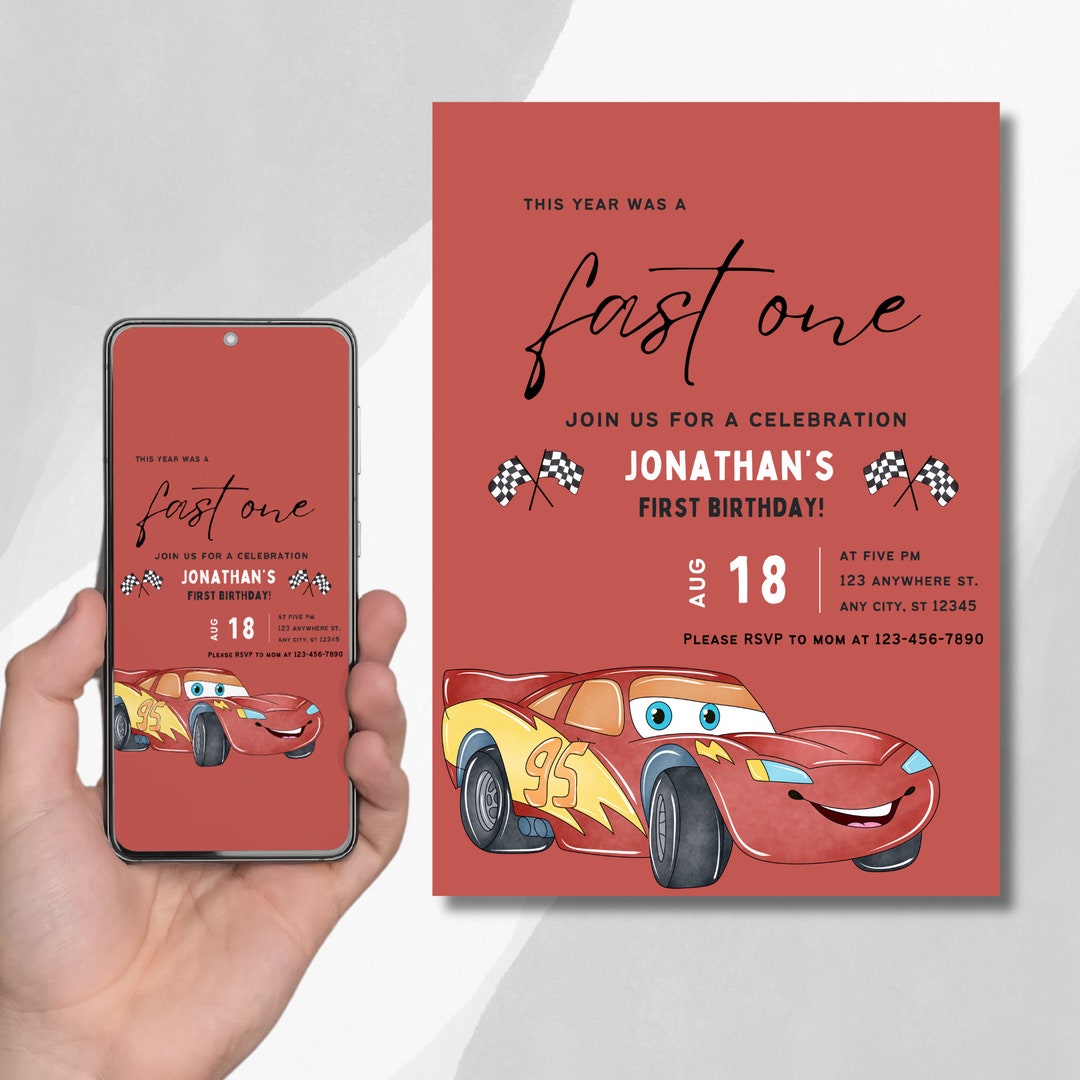 Cars Themed First Birthday Invitation, First Birthday Party, Digital ...