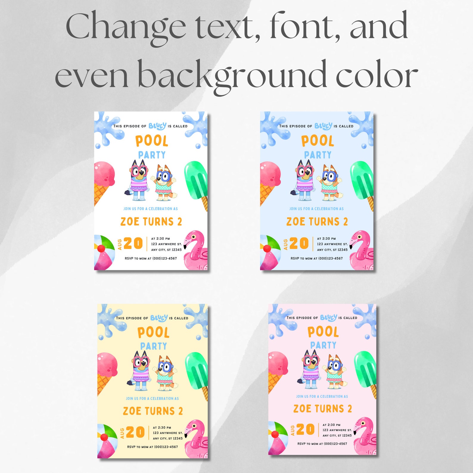 Editable Blue Dog Pool Party Birthday Invitation, Editable Digital ...