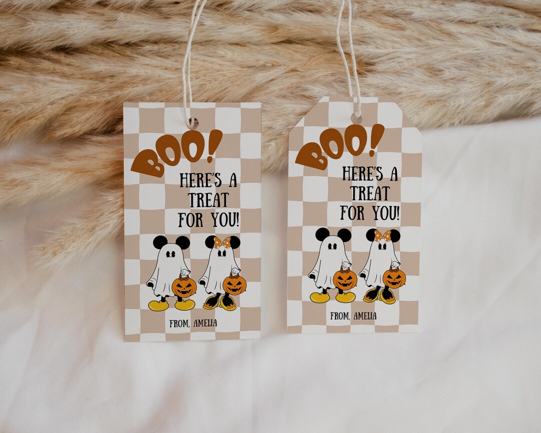 Editable Disney-themed Halloween Tags, Checkered Tags, boo, Heres a ...