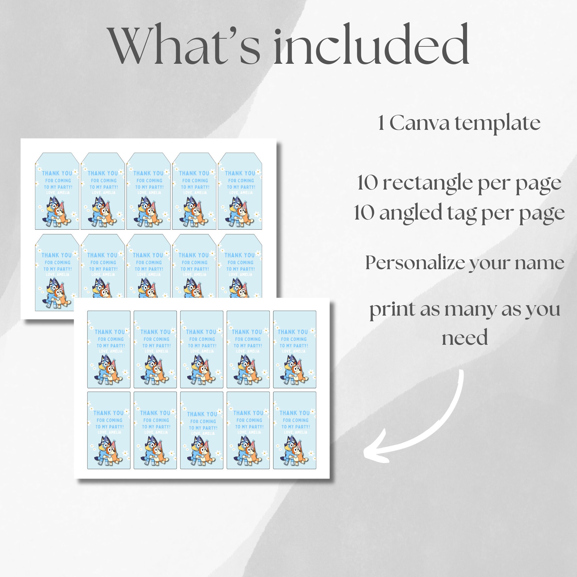 Personalized Birthday Thank You Tag, Party Favor Tag, Blue Dog, Canva ...