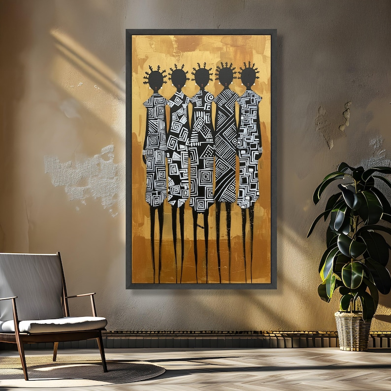 Tribal Women Silhouettes Canvas, African Ethnic Wall Art, Black and ...