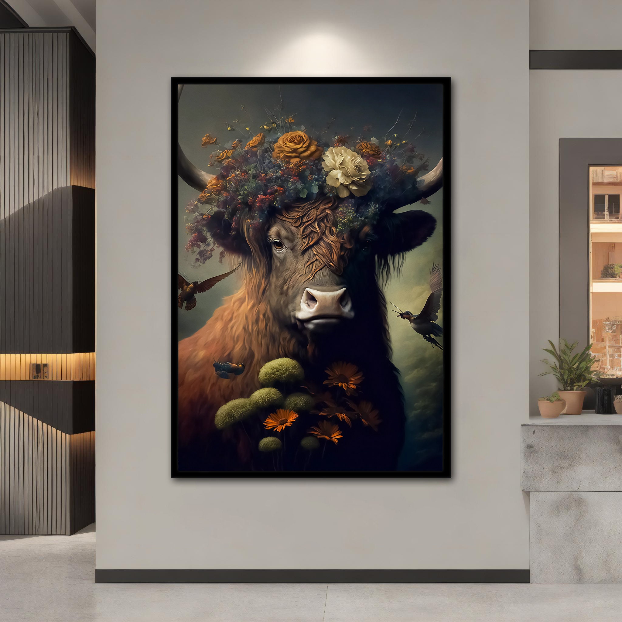 Cute Bull Canvas Print, Animal Art, Bull Portrait, Wall Decor, Wall Art ...